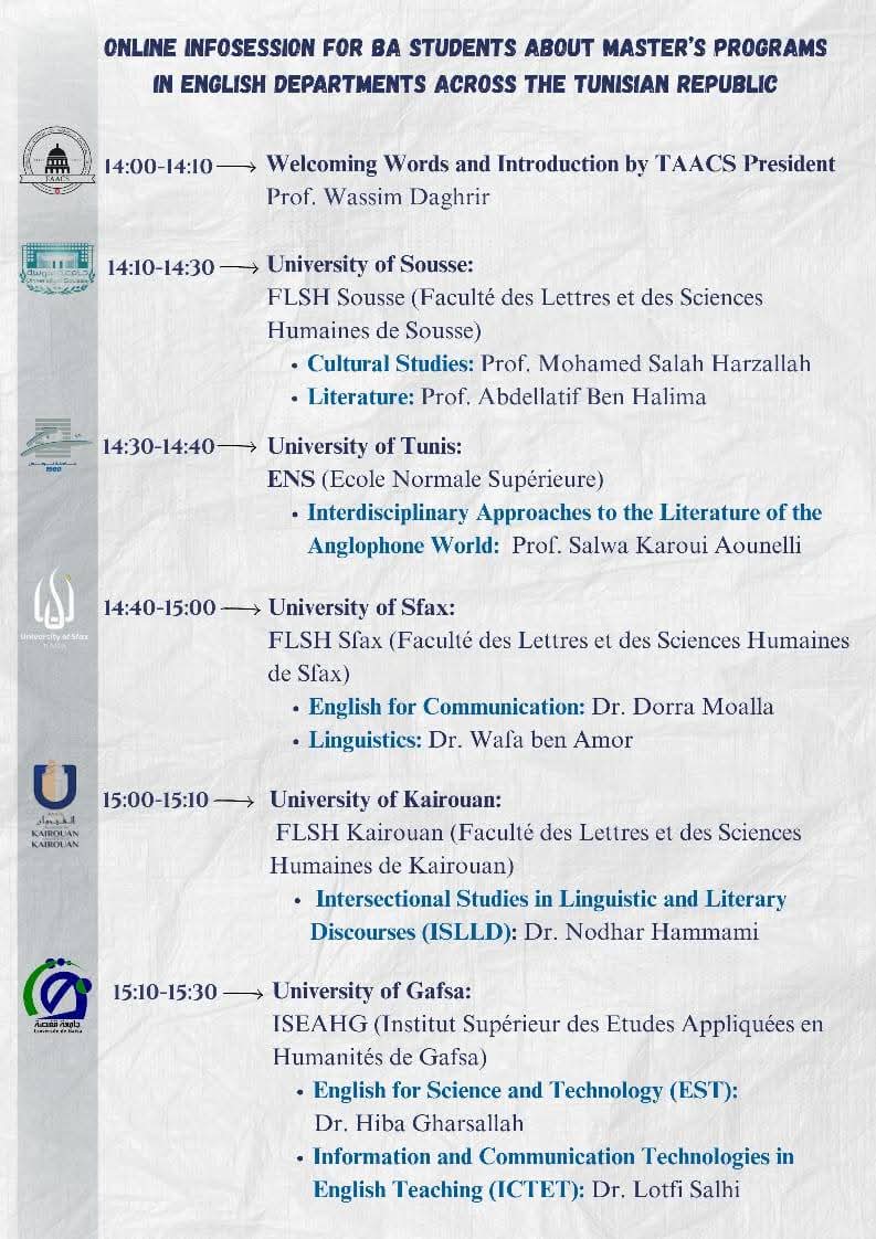 Master’s Degree Online Info Session – Tunisian Association for American Cultural Studies